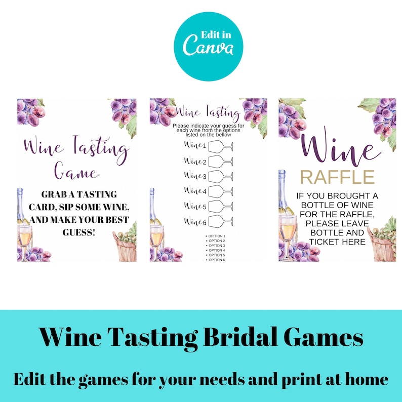 Bridal Shower Game, Wine Tasting Bridal Shower Game Bundle, Wedding ...