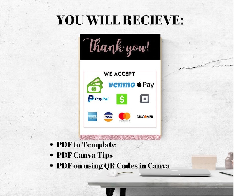 Rose Gold Payment Sign, Editable Canva Template, Business Signage ...