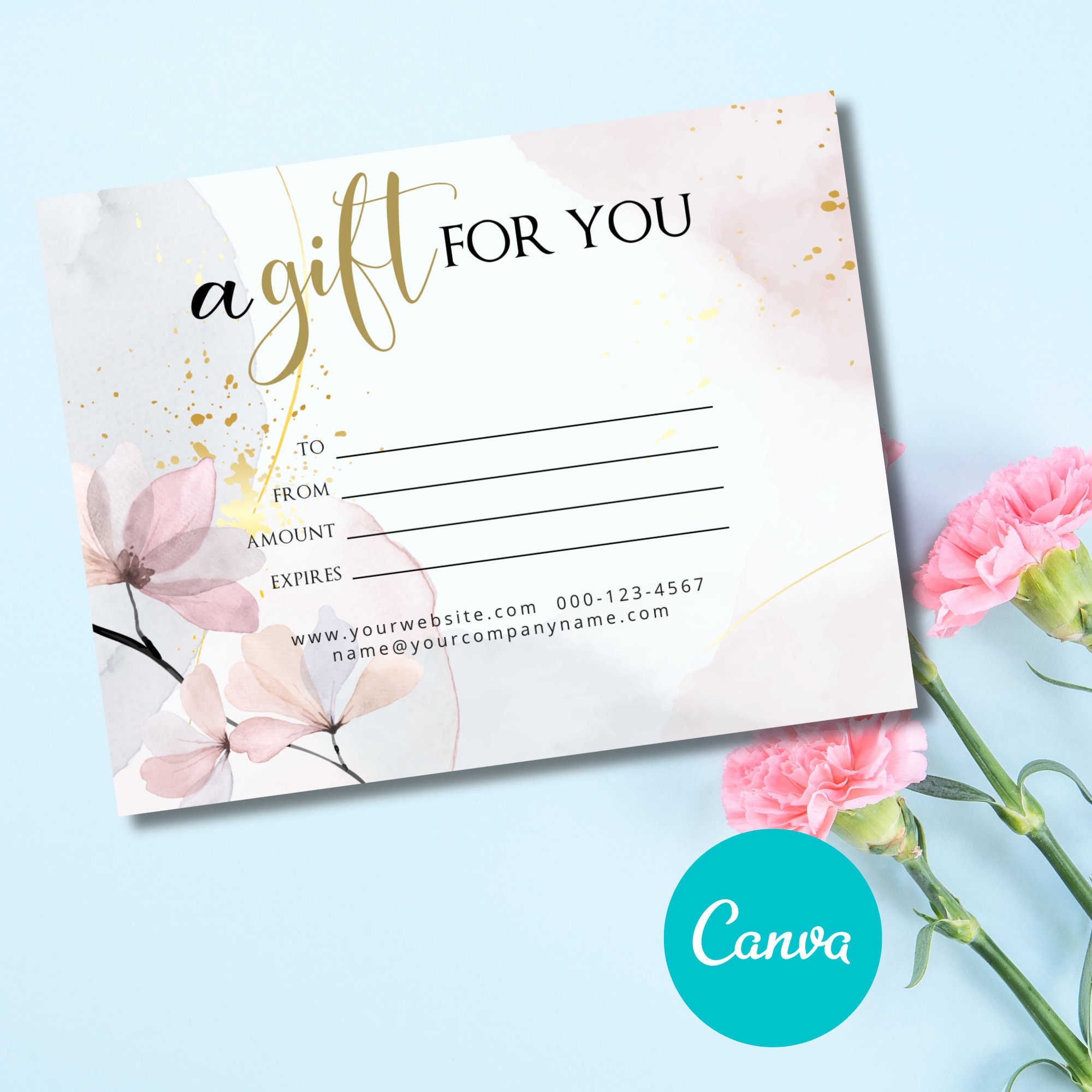 Flowers Gift Voucher, Canva Template, Editable Gift Card, Customizable ...