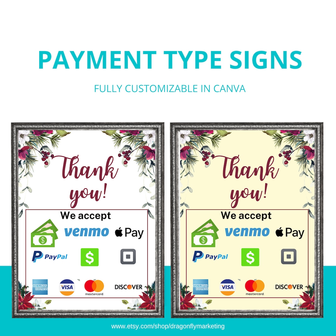 Christmas Payment Method Signs,canva Payment Templates,payment Sign ...