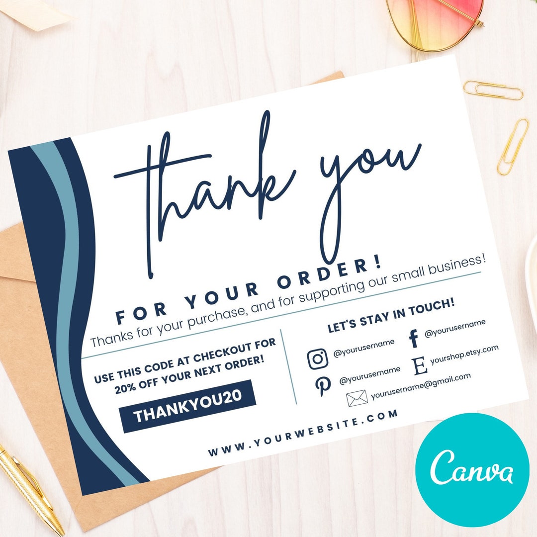 Thank You Card, CANVA Template, Thank You for Your Order Cards Template ...