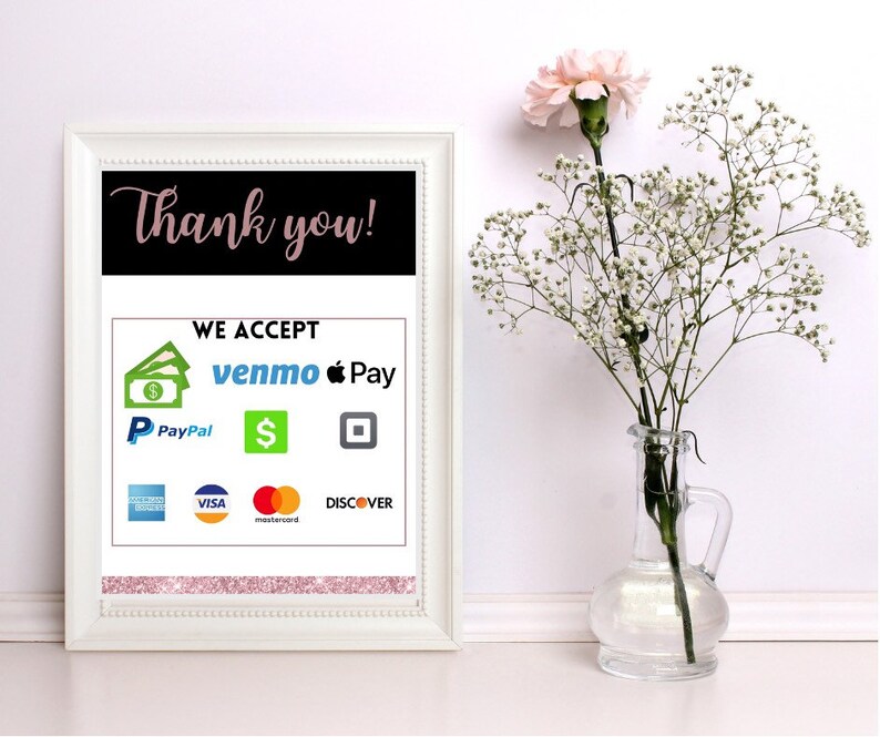 Rose Gold Payment Sign, Editable Canva Template, Business Signage ...