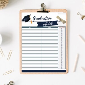 Graduation Gift List, Graduation Gift List Download, Gift Tracker PDF ...