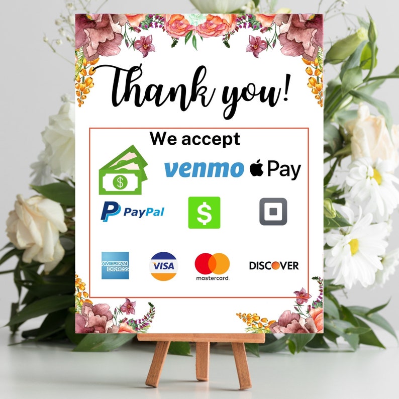 Payment Types Sign, Floral Payment Sign, Editable Canva Template ...