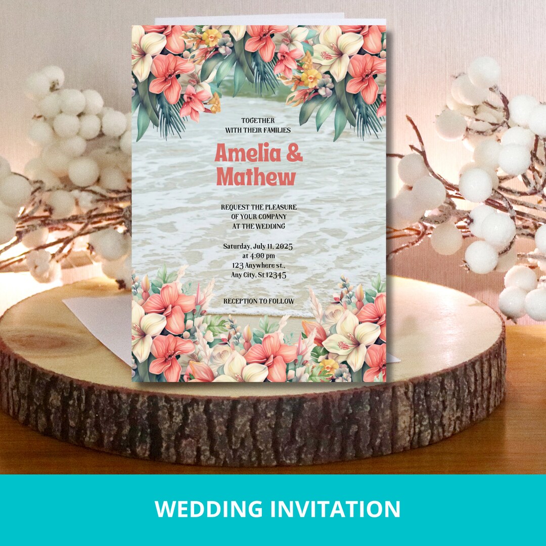 Island Theme Wedding Invitation, Editable Tropical Wedding Invitation ...