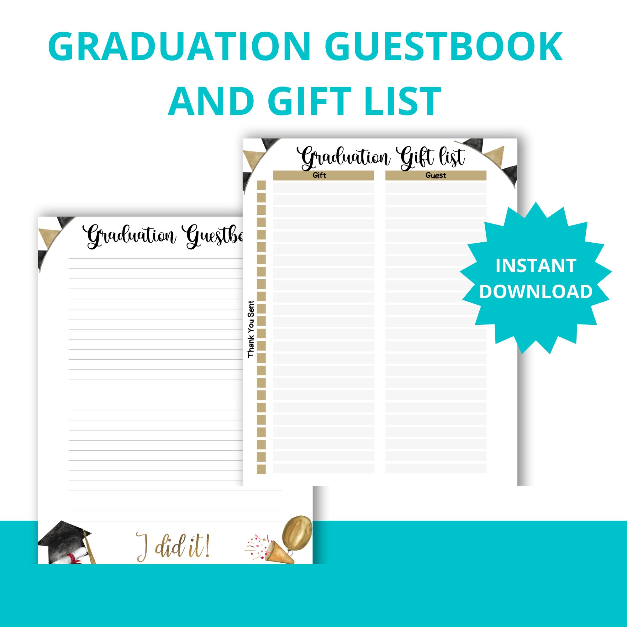 Graduation Guest List Printable, Graduation Gift List Printable, Guest ...