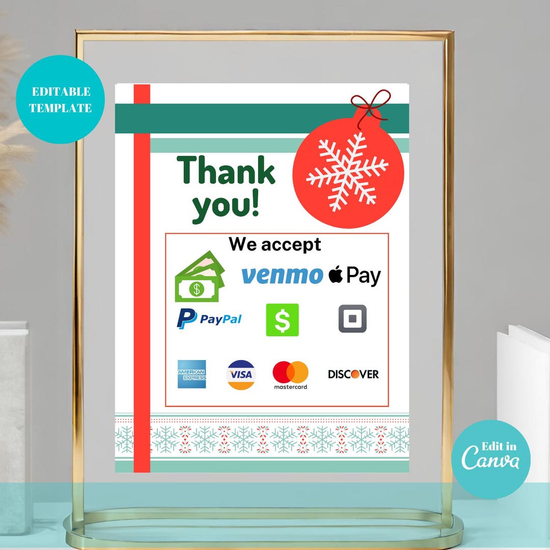 Christmas Payment Sign: Holiday Market Canva Template - Etsy