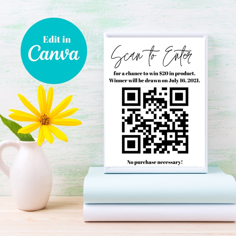 Black & White Scan to Enter QR Code Sign: Editable Canva Template ...