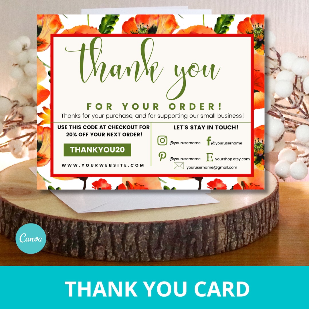 Editable Thank You Card Template: Professional Canva Design (digital ...