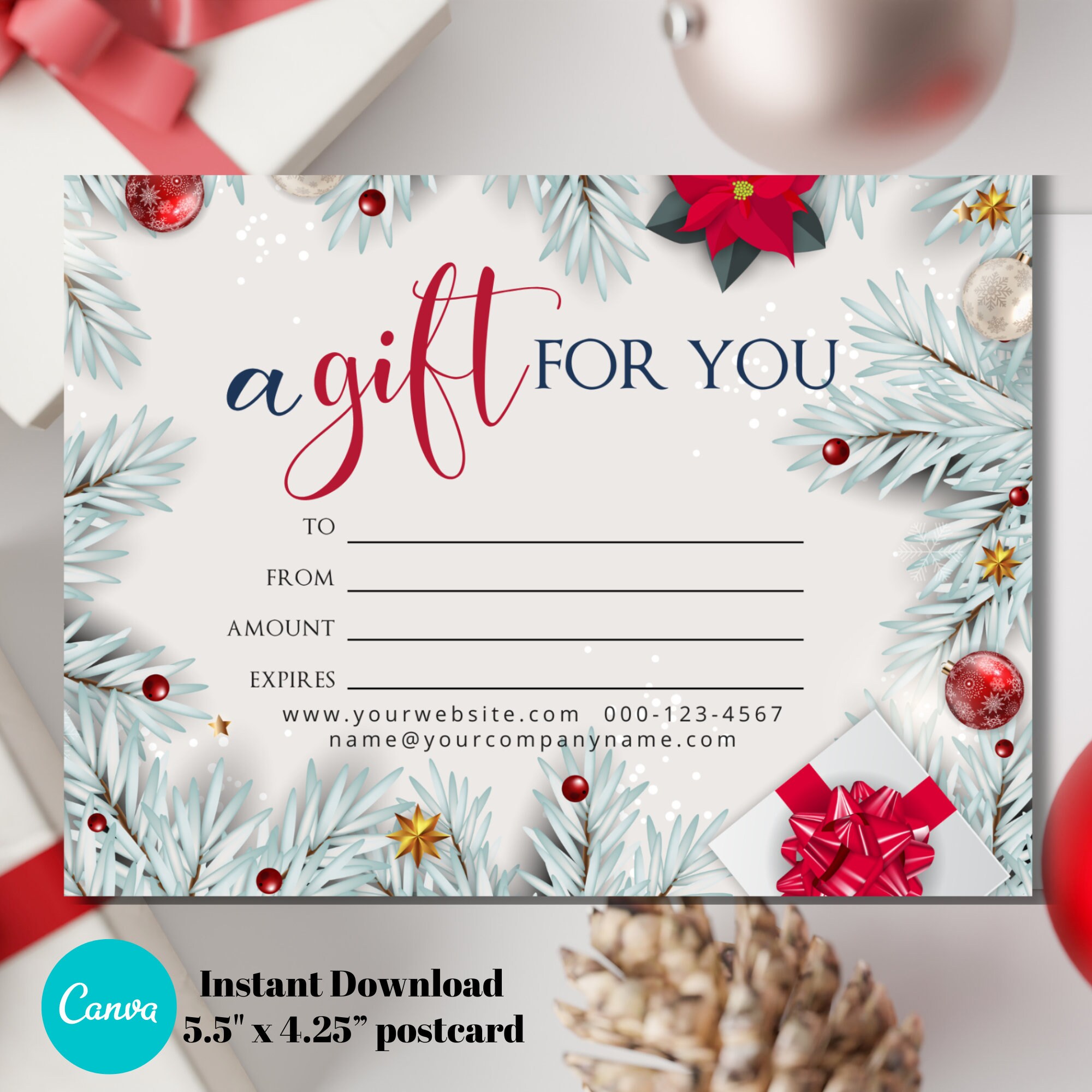 Christmas Gift Card Template | Editable Canva Holiday Voucher | Festive ...