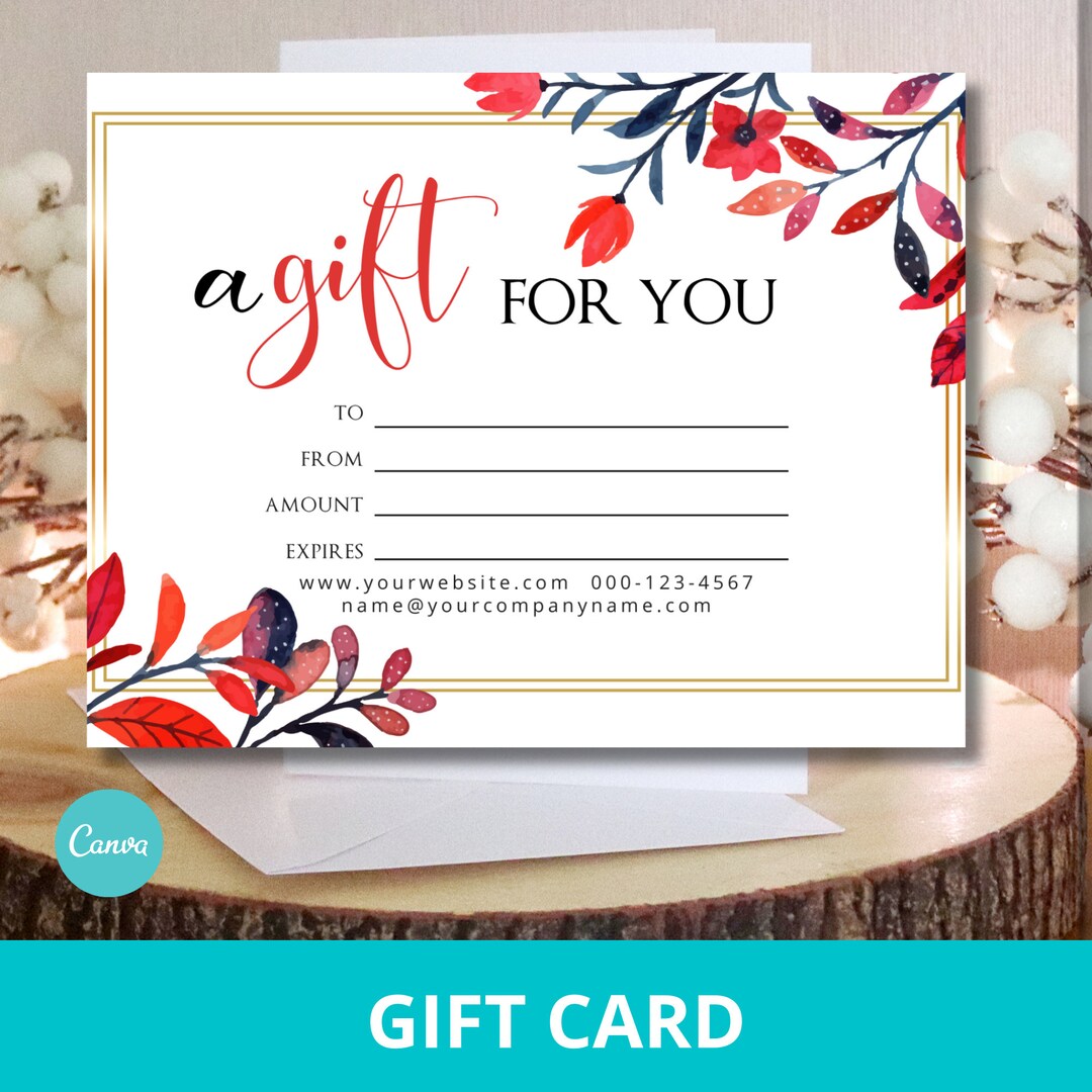 Rose Floral Gift Voucher, Canva Template, Editable Gift Card ...