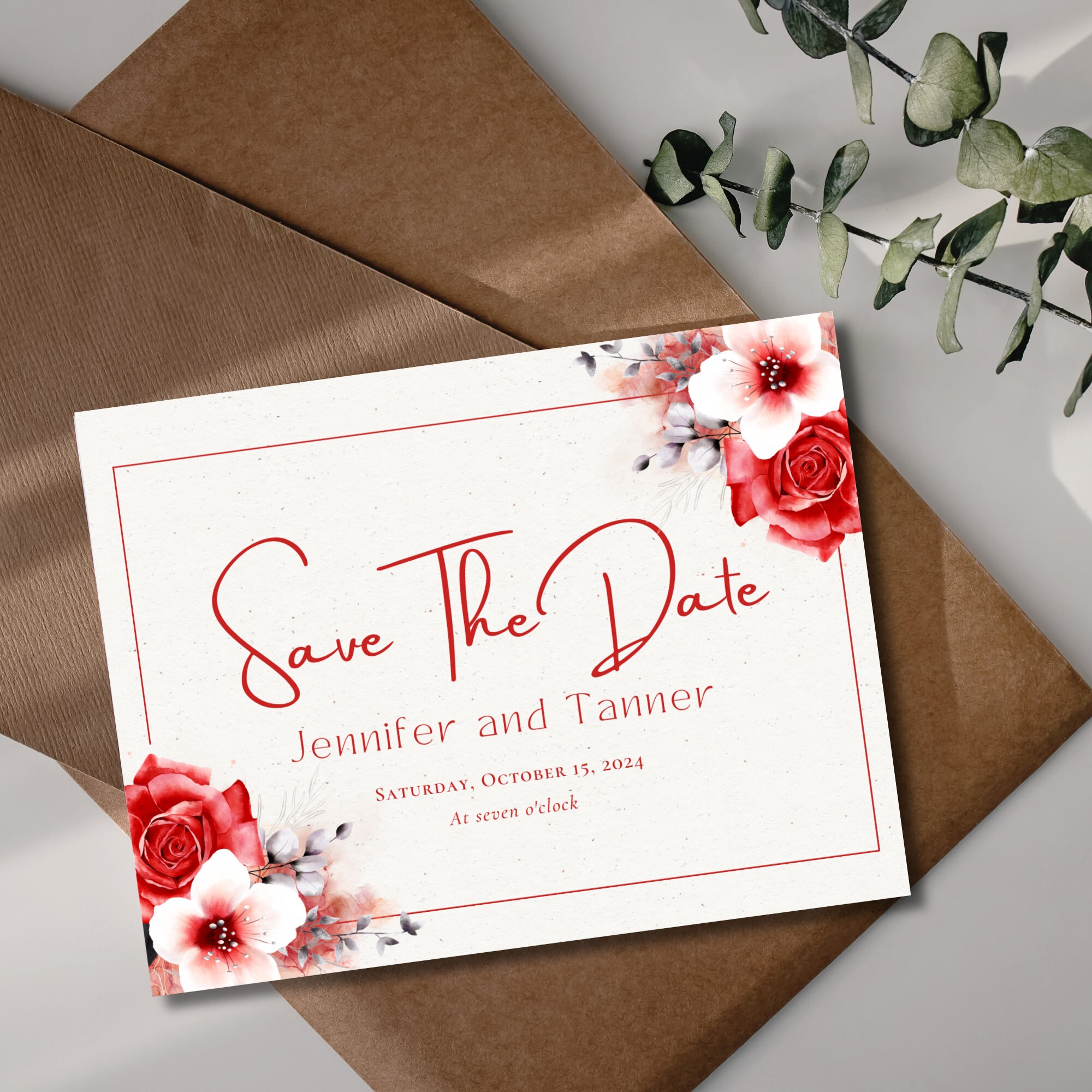Red Wedding Save the Date, Editable Wedding Template, Canva RSVP Design ...
