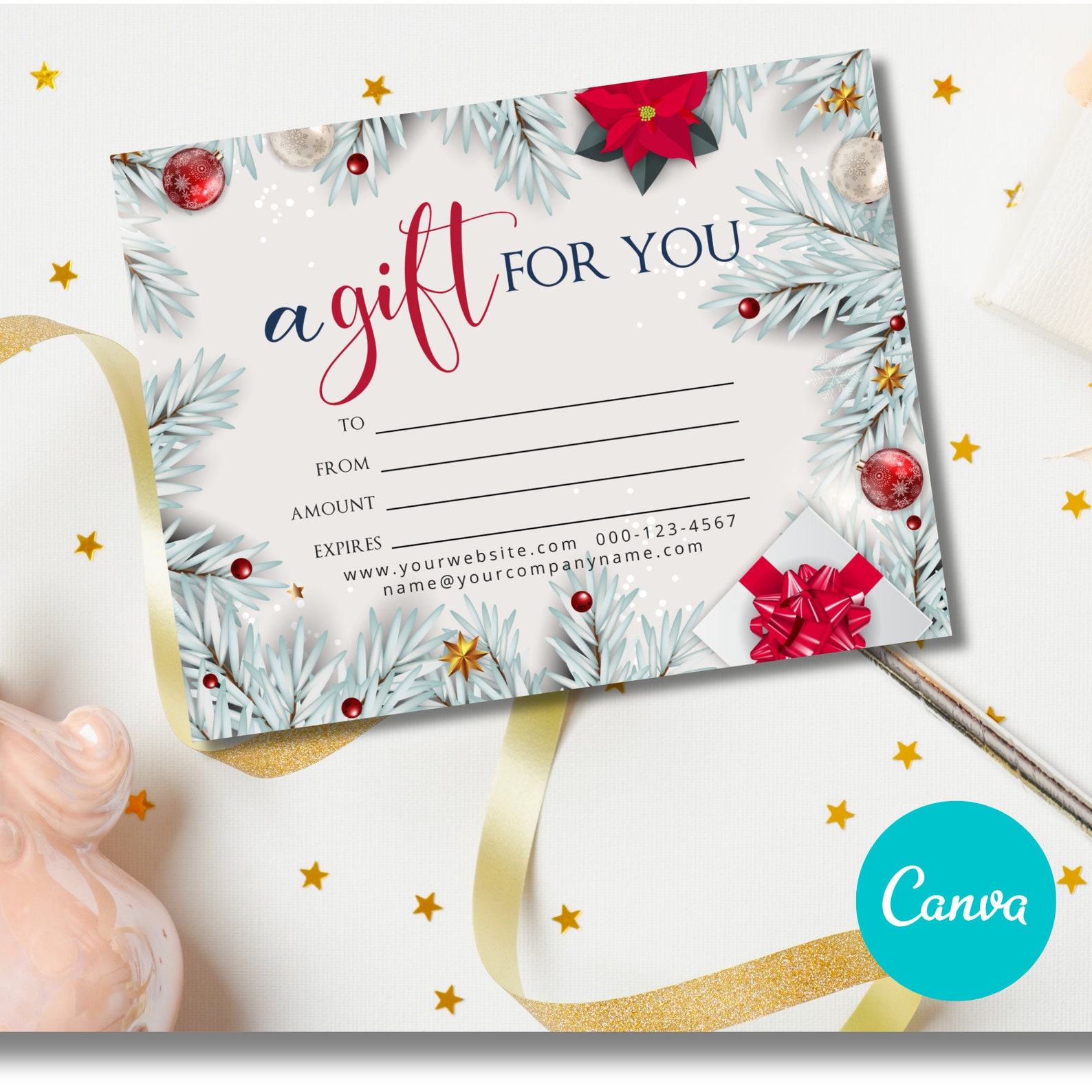 Holiday Gift Voucher, Canva Template, Editable Gift Card, Customizable ...