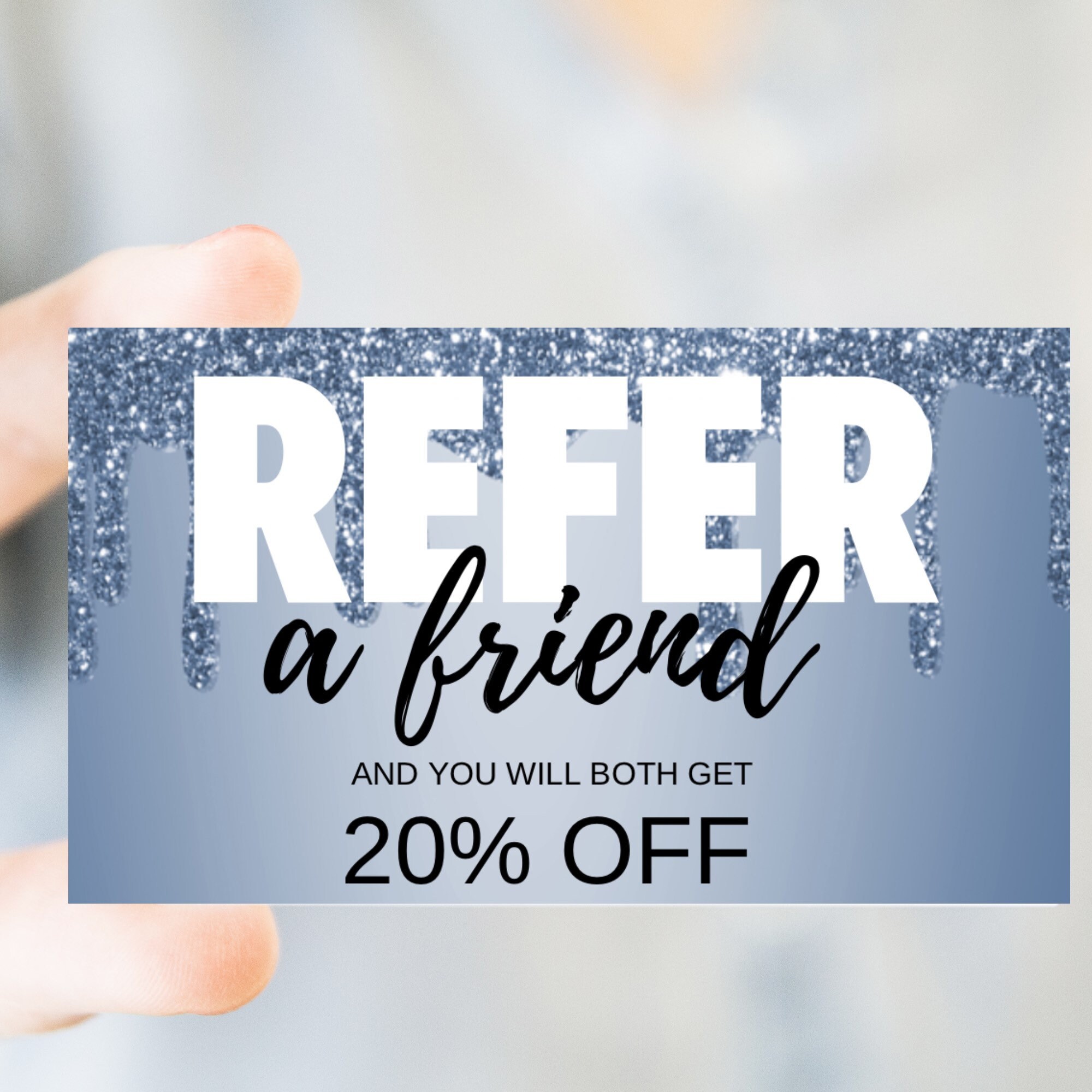 Purple Glitter Refer a Friend Card | Editable Canva Template | Small ...