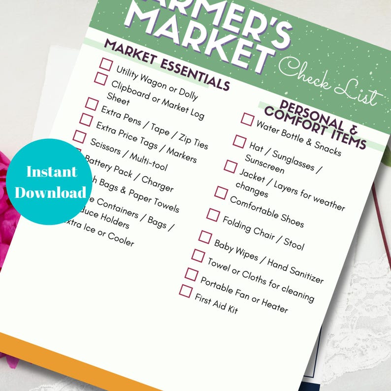 Farmers Market Checklist | Vendor Booth Setup List | Printable Market ...