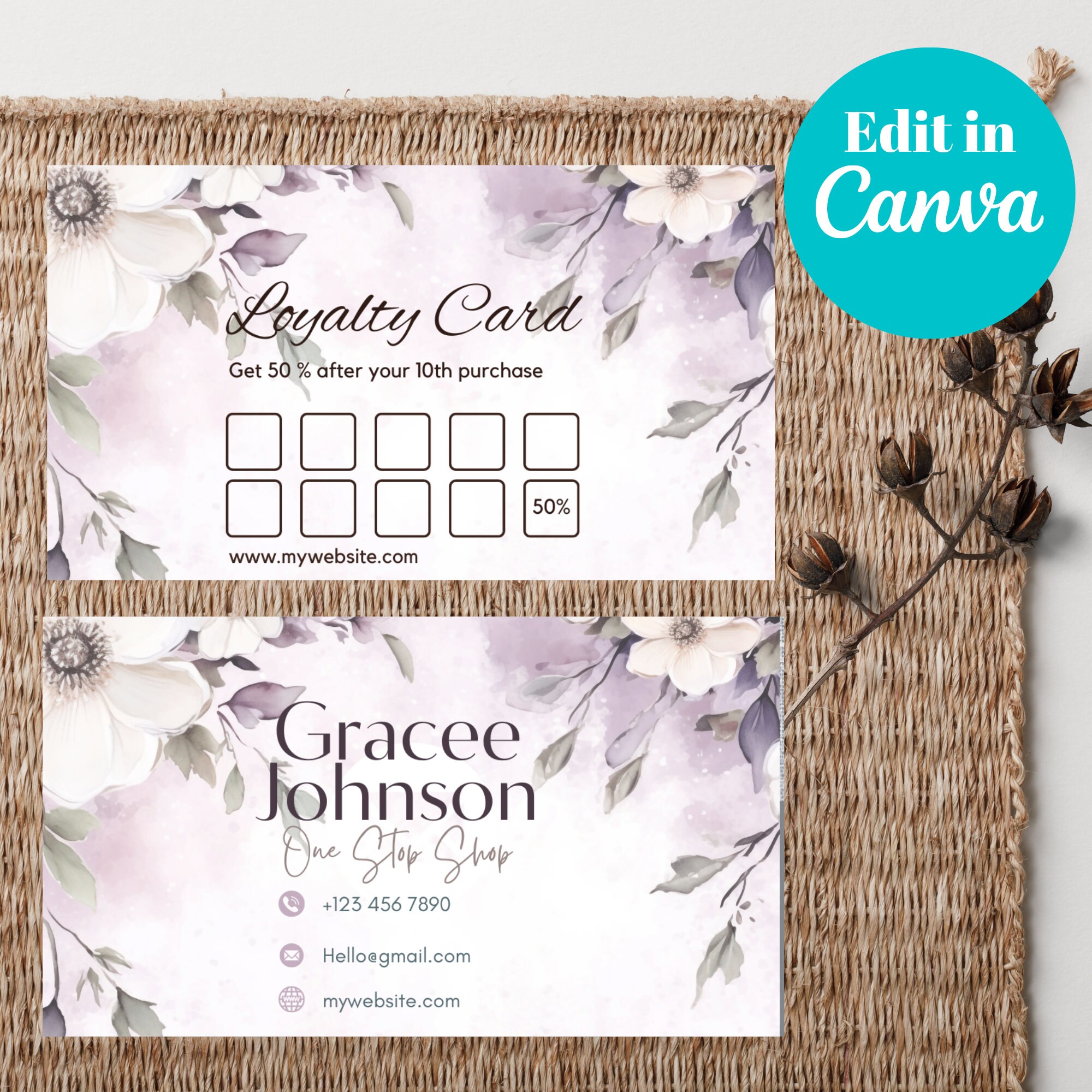 Purple Floral Loyalty Card Template, Loyalty Card Template ...