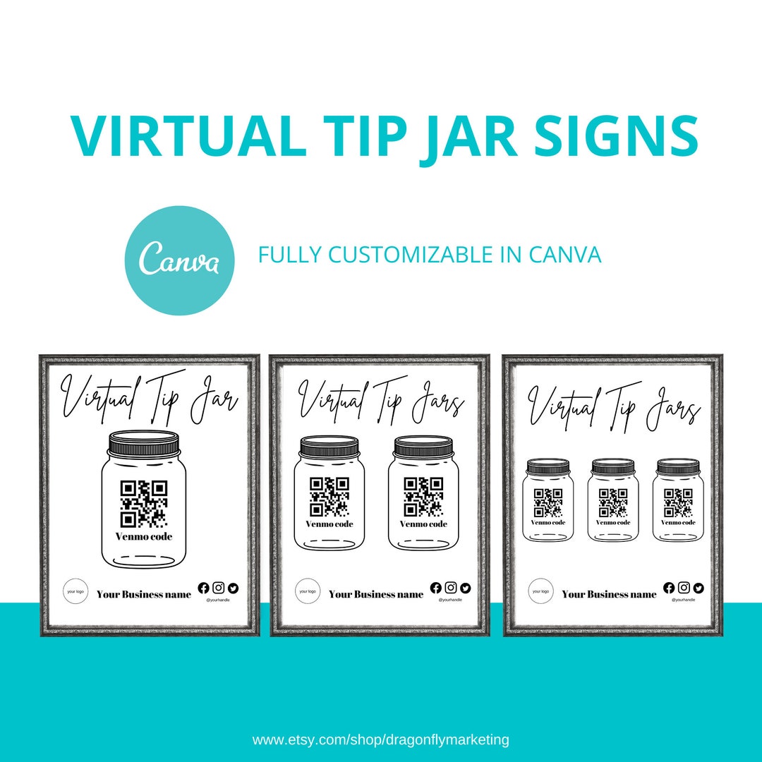 Virtual Tip Jar Sign, QR Code Tip Sign, Black and White Tip Sign ...