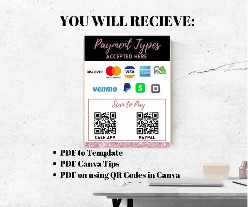 Rose Gold Payment Method Sign: Editable Business Template (canva) - Etsy