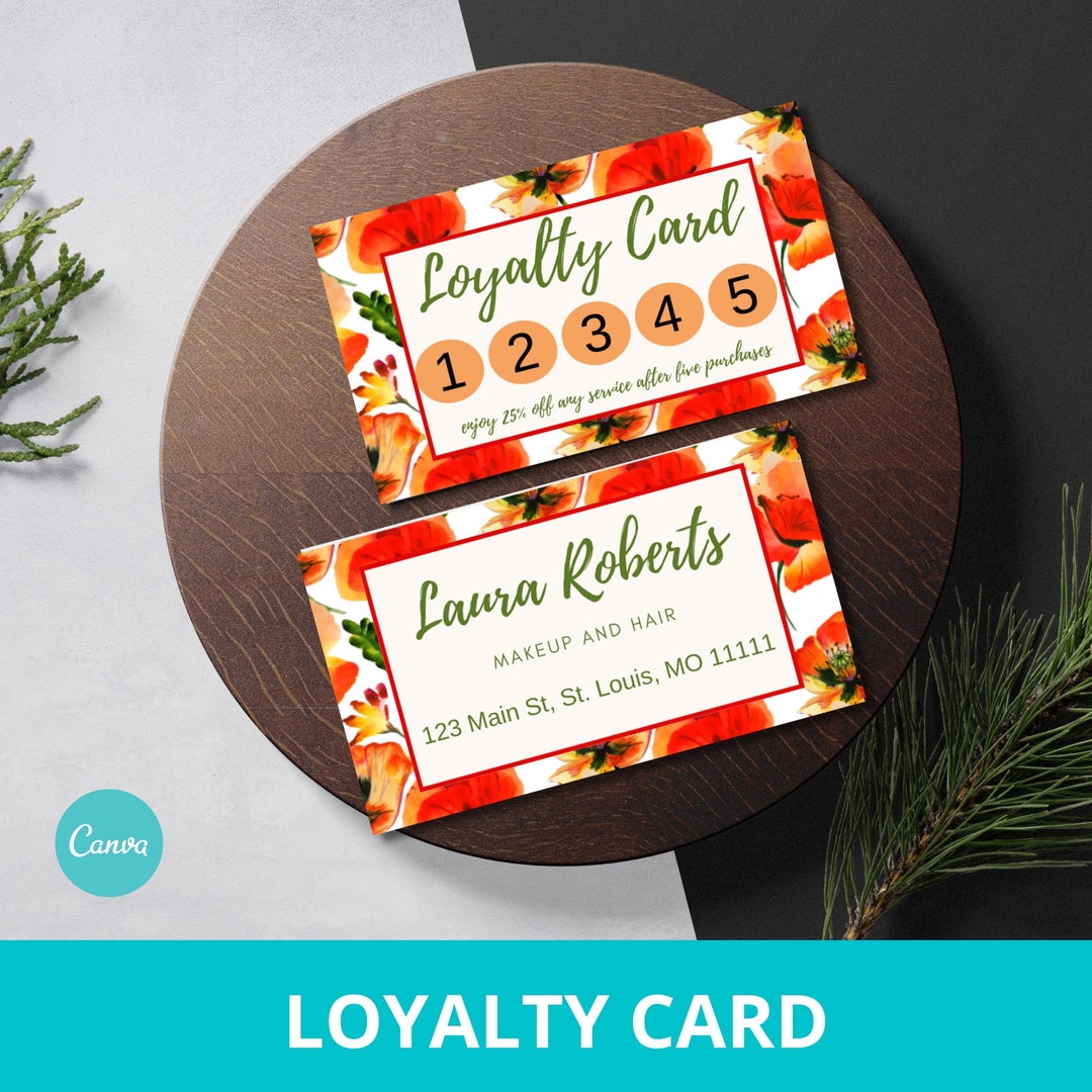 Floral Loyalty Card Template, Loyalty Card Template, Customizable ...