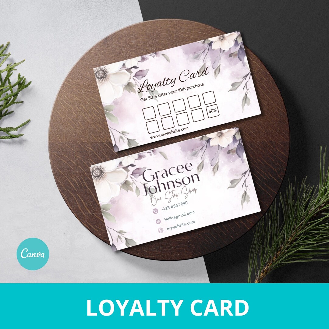 Purple Floral Loyalty Card Template, Loyalty Card Template ...