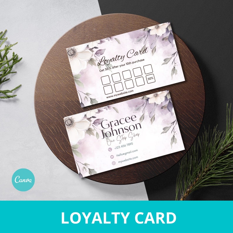 Purple Floral Loyalty Card Template, Loyalty Card Template ...