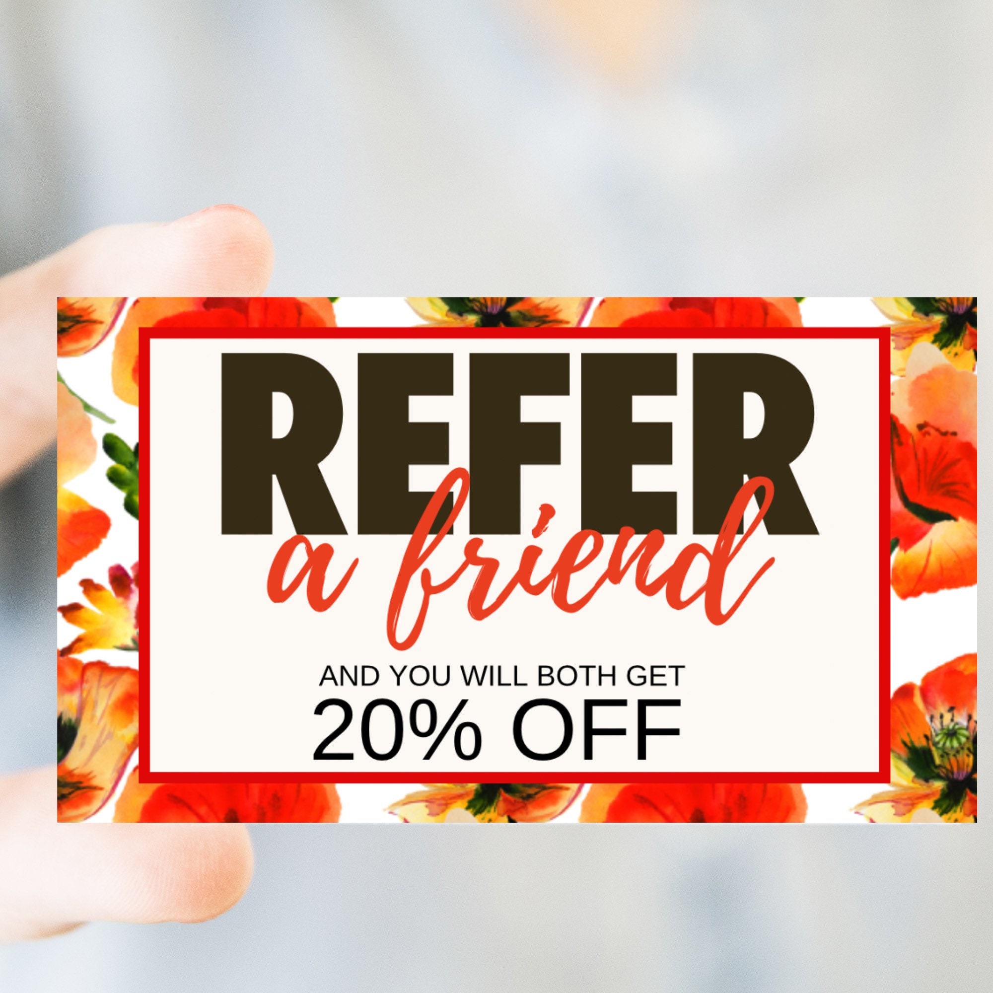 Floral Refer a Friend Card Template | Editable Canva Referral Card ...