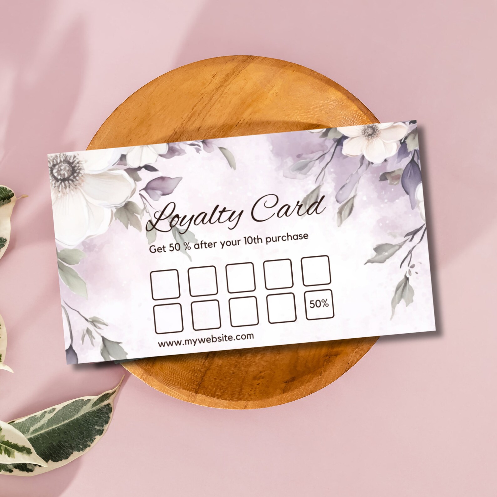 Purple Floral Loyalty Card Template, Loyalty Card Template ...