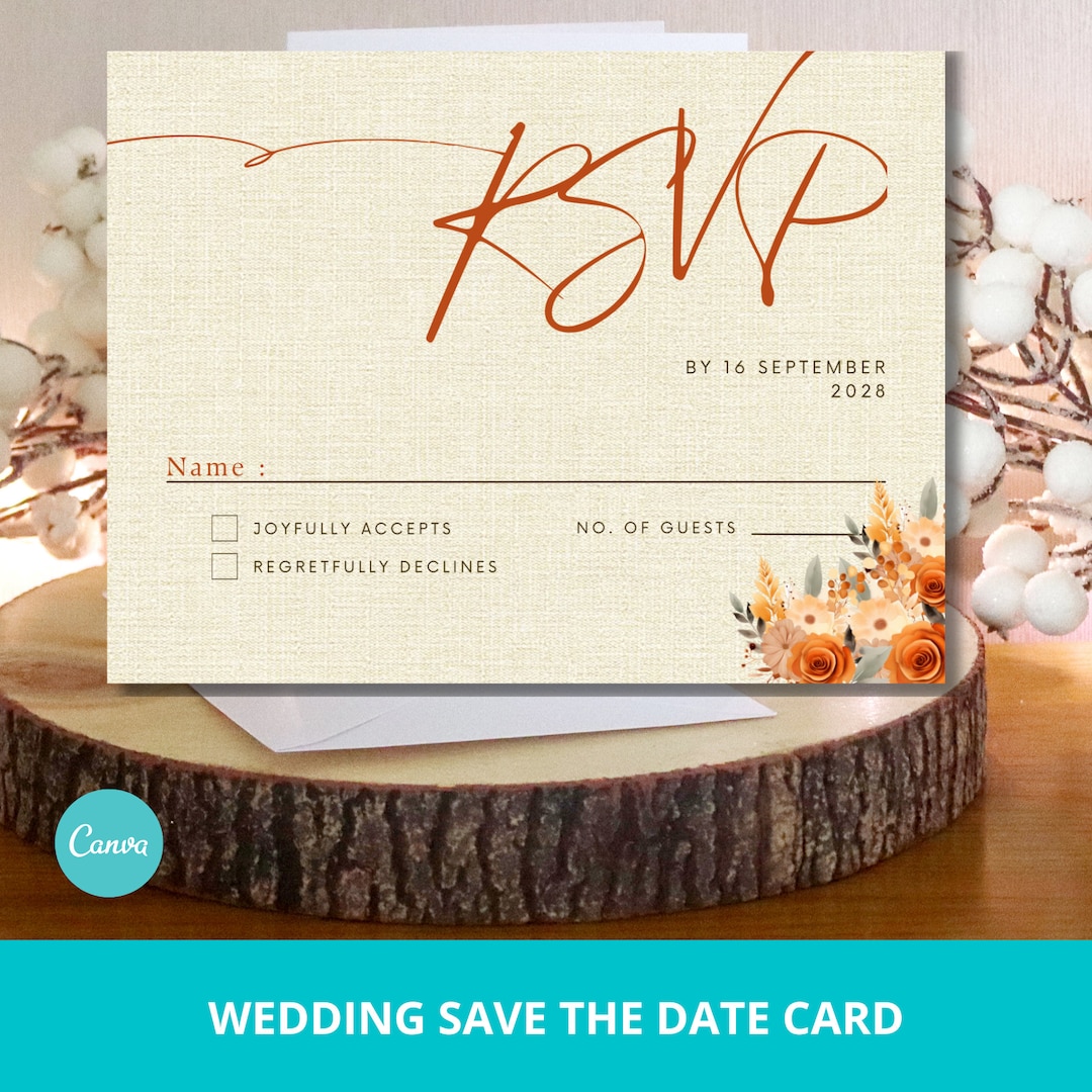 Fall Wedding Save the Date Card, Editable Save the Date Card, Canva ...