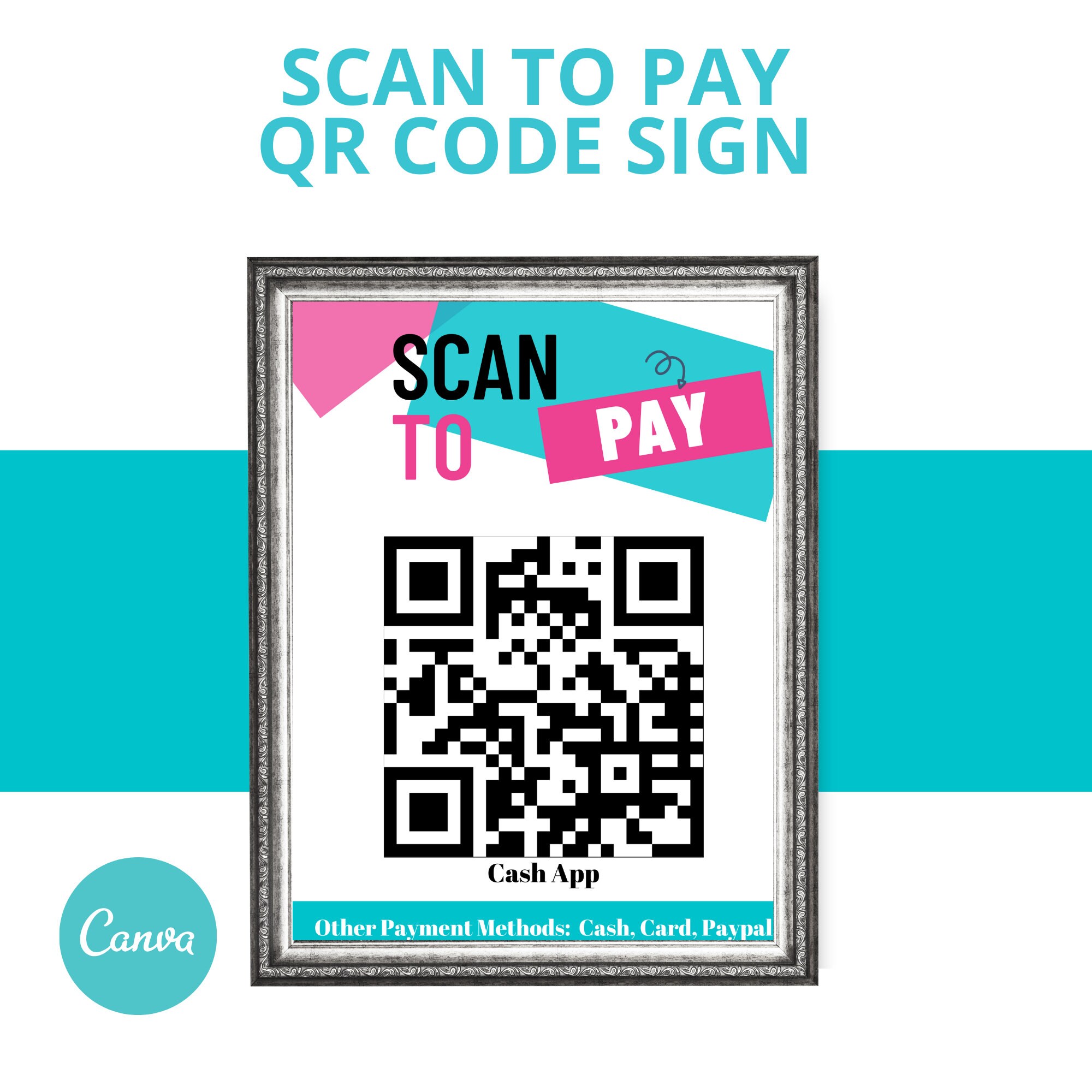 Scan to Pay Sign, QR Code Payment Sign, Editable Canva Template ...