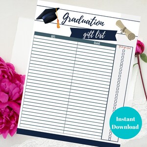 Graduation Gift List, Graduation Gift List Download, Gift Tracker PDF ...