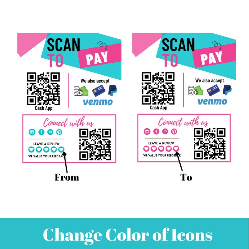 Colorful Payment Type Sign Template: Includes QR Codes (canva Editable ...