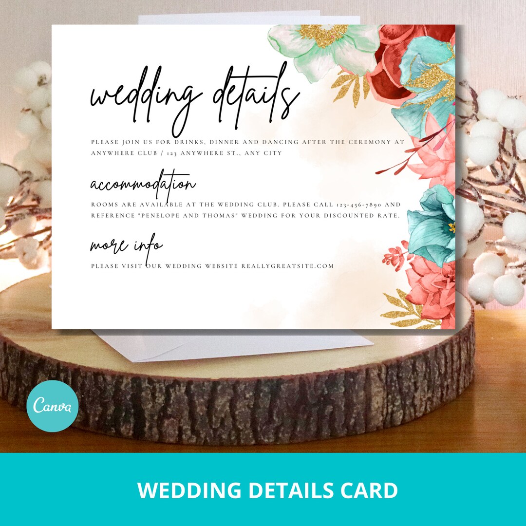 Teal and Coral Wedding Details, Teal Wedding Invitation, Coral Wedding ...