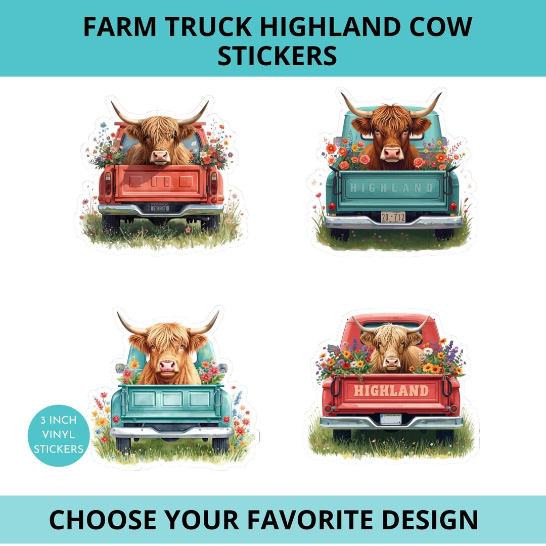 Highland Cow Farm Truck Sticker, Vintage Truck Cow Sticker, Cute ...