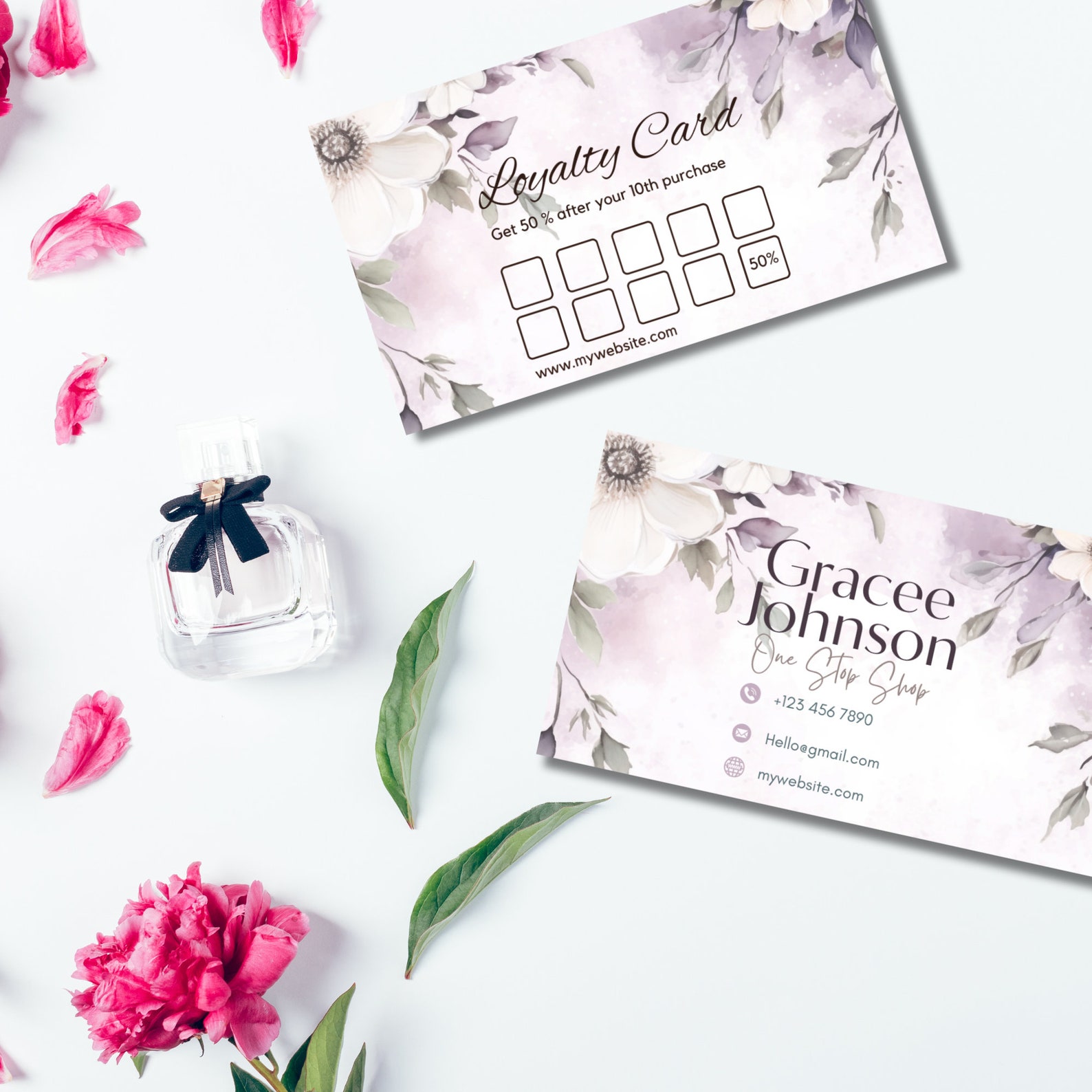 Purple Floral Loyalty Card Template, Loyalty Card Template ...