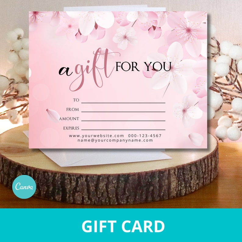 Pink Floral Gift Voucher, Canva Template, Editable Gift Card ...