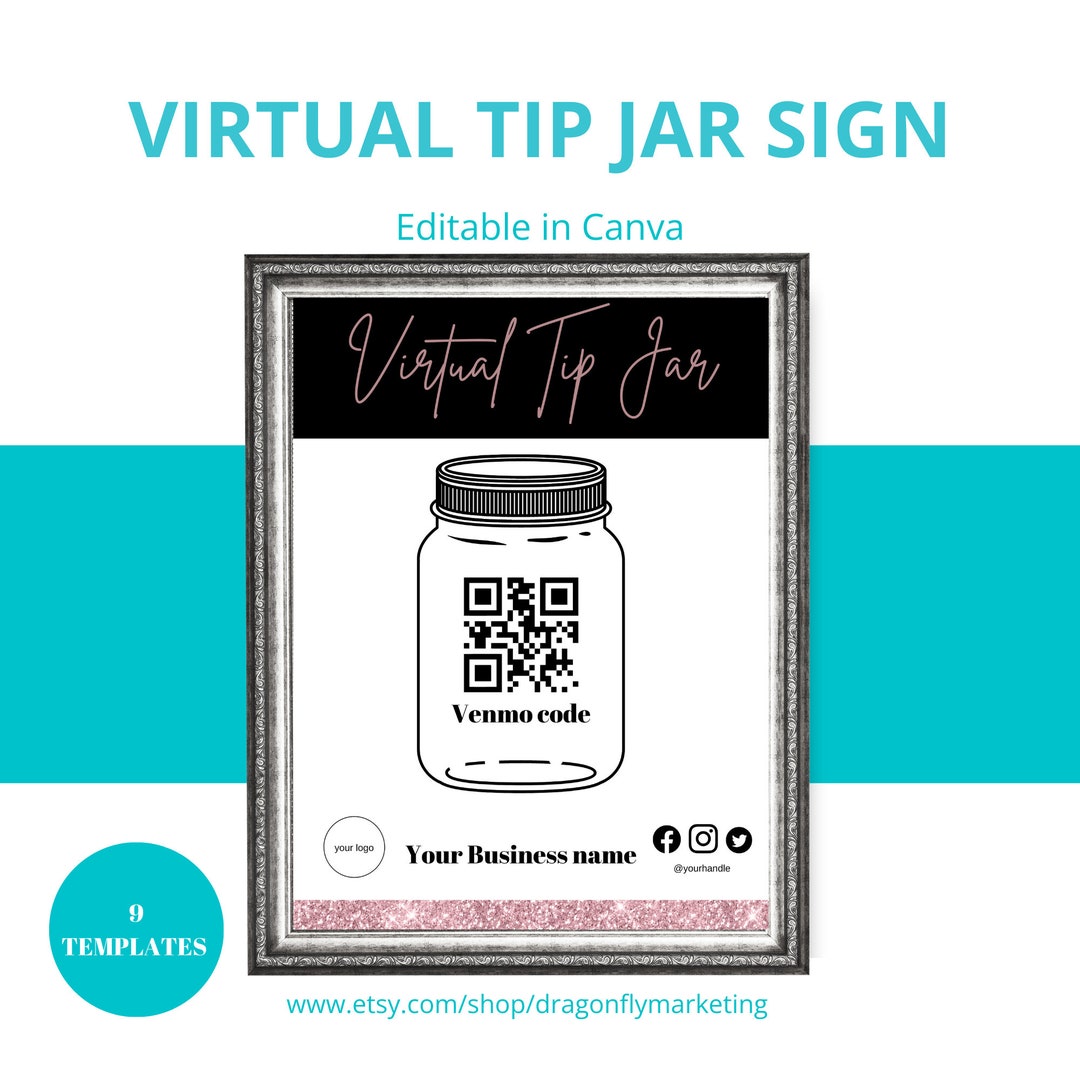 Virtual Tip Jar Sign, QR Code Tip Sign, Black and Rose Gold Tip Sign ...