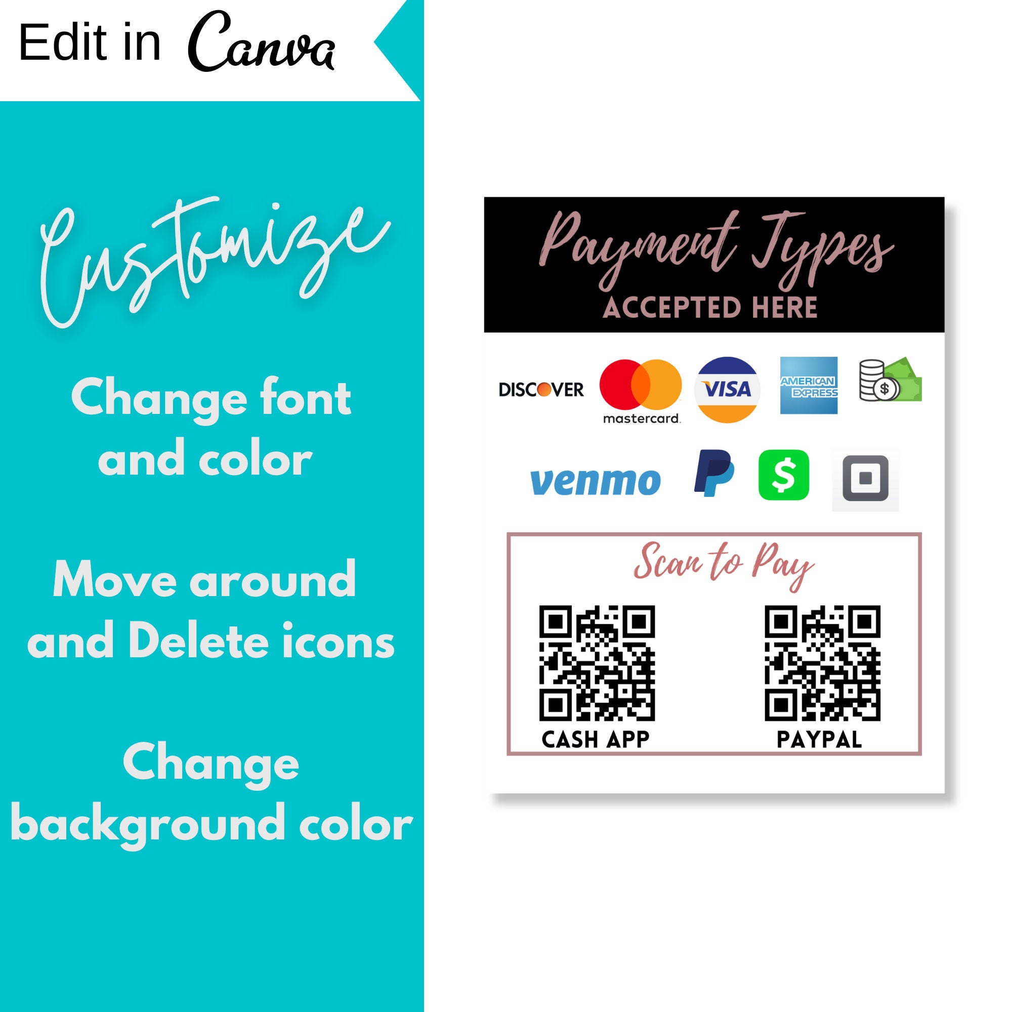 Rose Gold Payment Sign, Small Business Signage, Elegant Business Decor ...