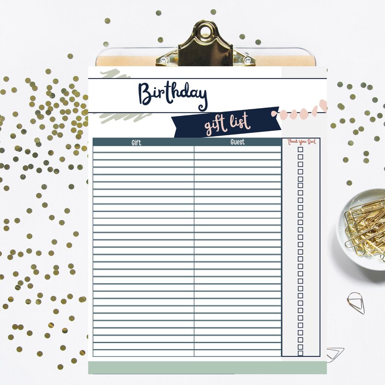 Birthday Gift List Printable | Birthday Party Planner Page | Gift ...