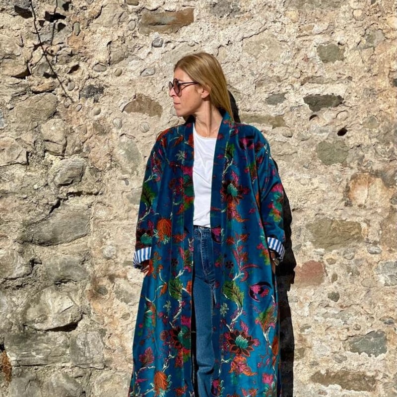 Long Velvet Blue Coat - Etsy UK