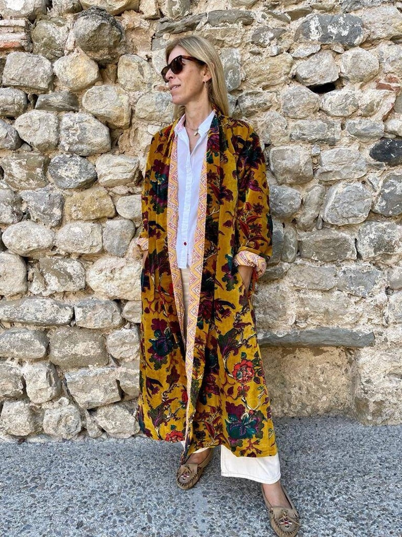 Long Velvet Jacket With Collar - Etsy