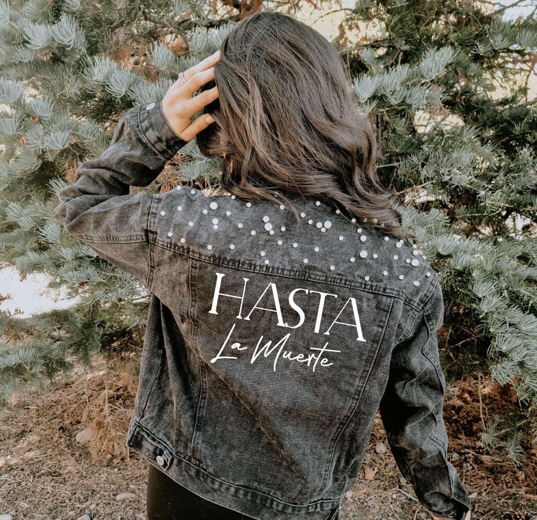 Hasta La Muerte Pearl Denim Bridal Jacket: Custom Bride Gift | Bride ...