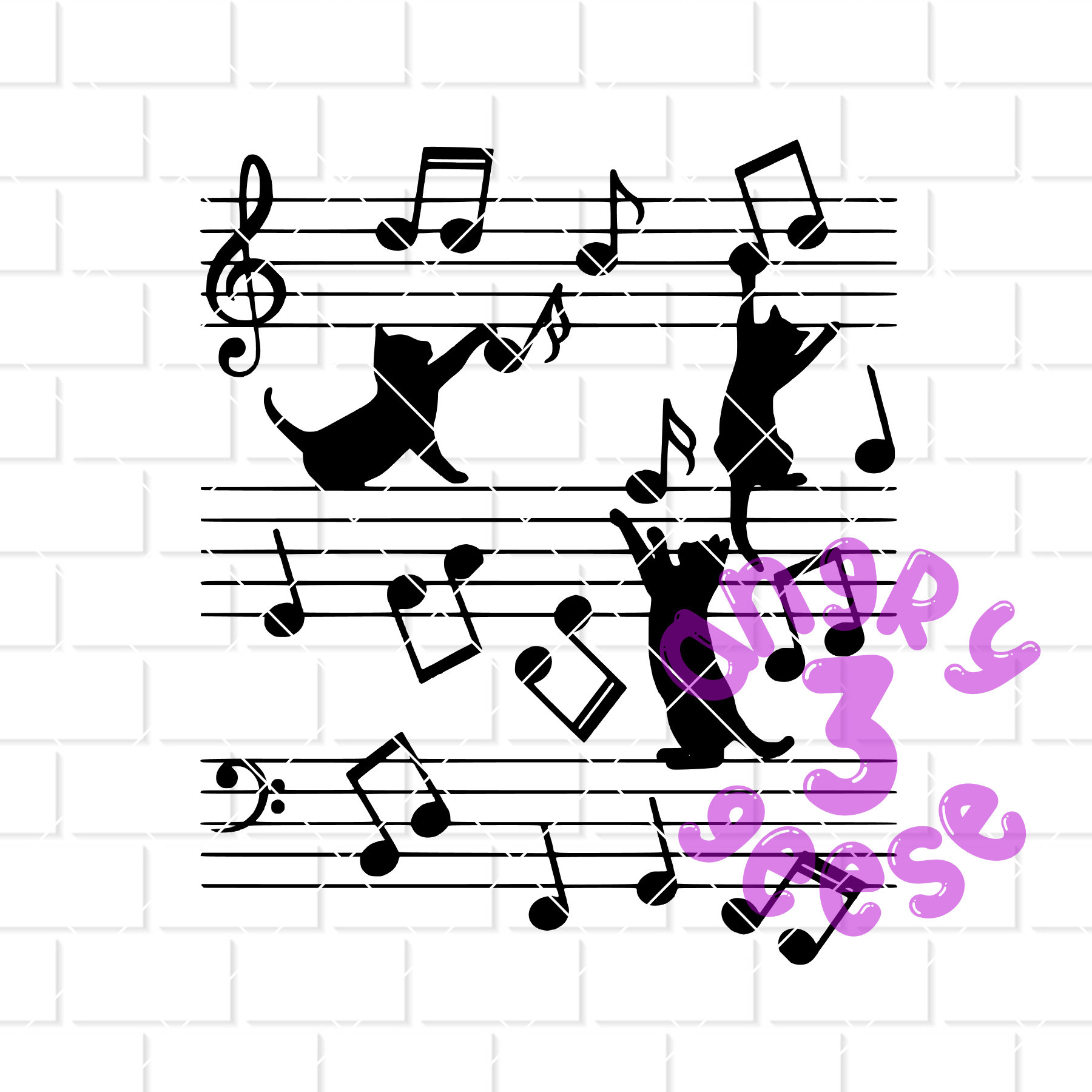 Cats on Sheet Music Digital Download Eps Dxf Svg Cut Files Png for ...