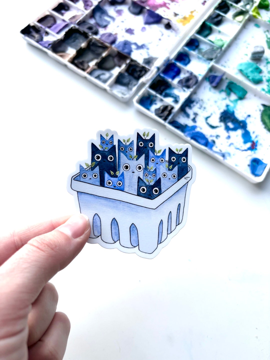 Cat Blueberry Berry Vinyl Sticker: Cat Lover Vinyl Sticker, Cute Cat ...