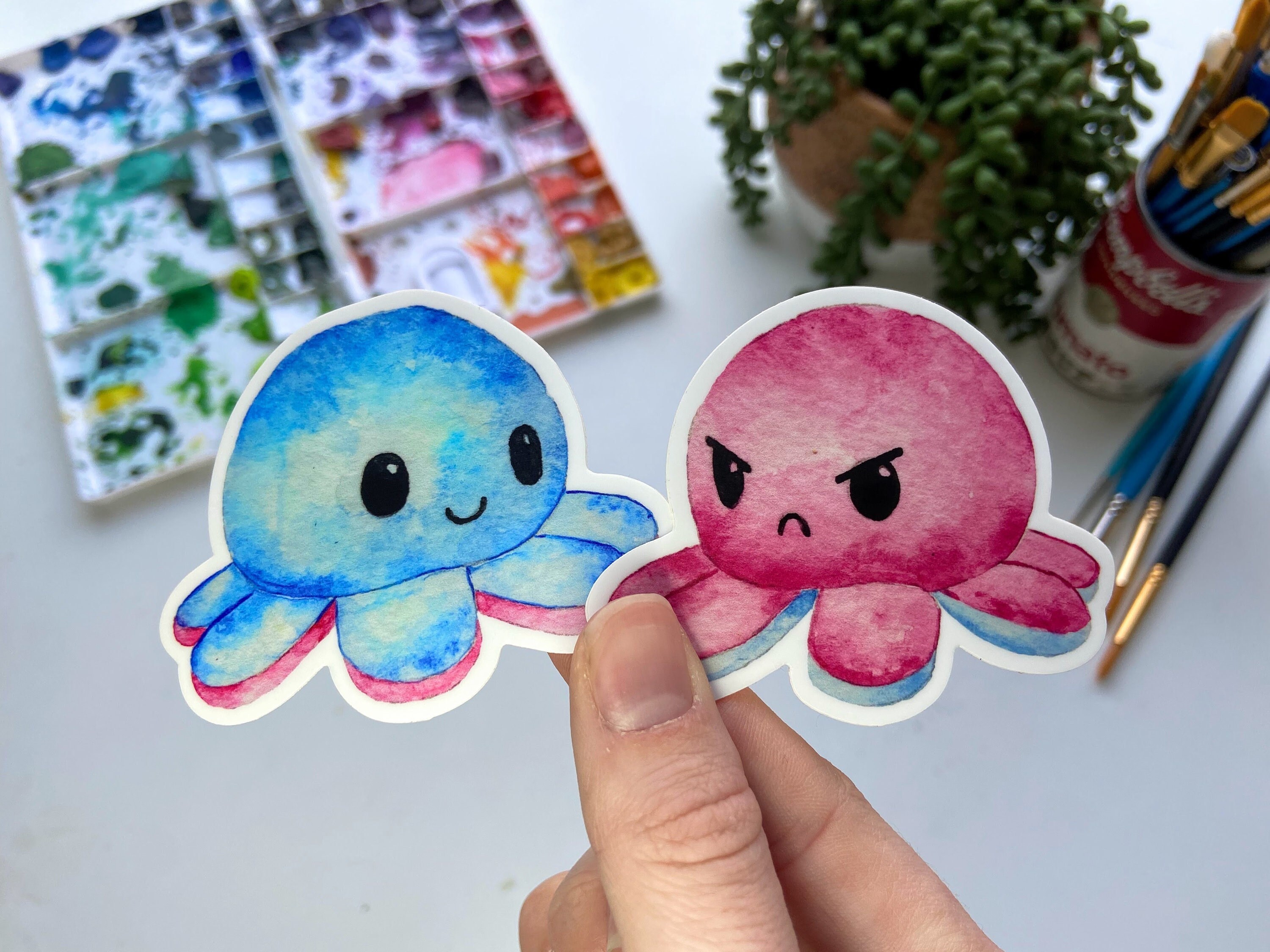 Flip Octopus Stuffed Animal Watercolor Sticker: Matching - Etsy