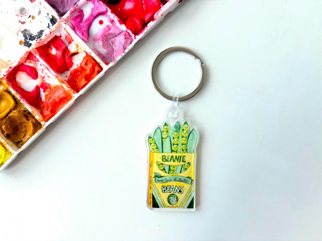 Green Bean Crayon Box Keychain – Funny Vegetable Mashup Watercolor Art ...