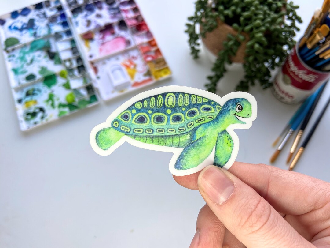 Sea Turtle Watercolor Sticker | Sea Turtle Ocean Marine Life Art ...