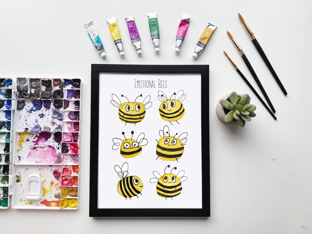 Watercolor Print: Bumble Bee Painting Wall Art, Bee Theme Decoration ...
