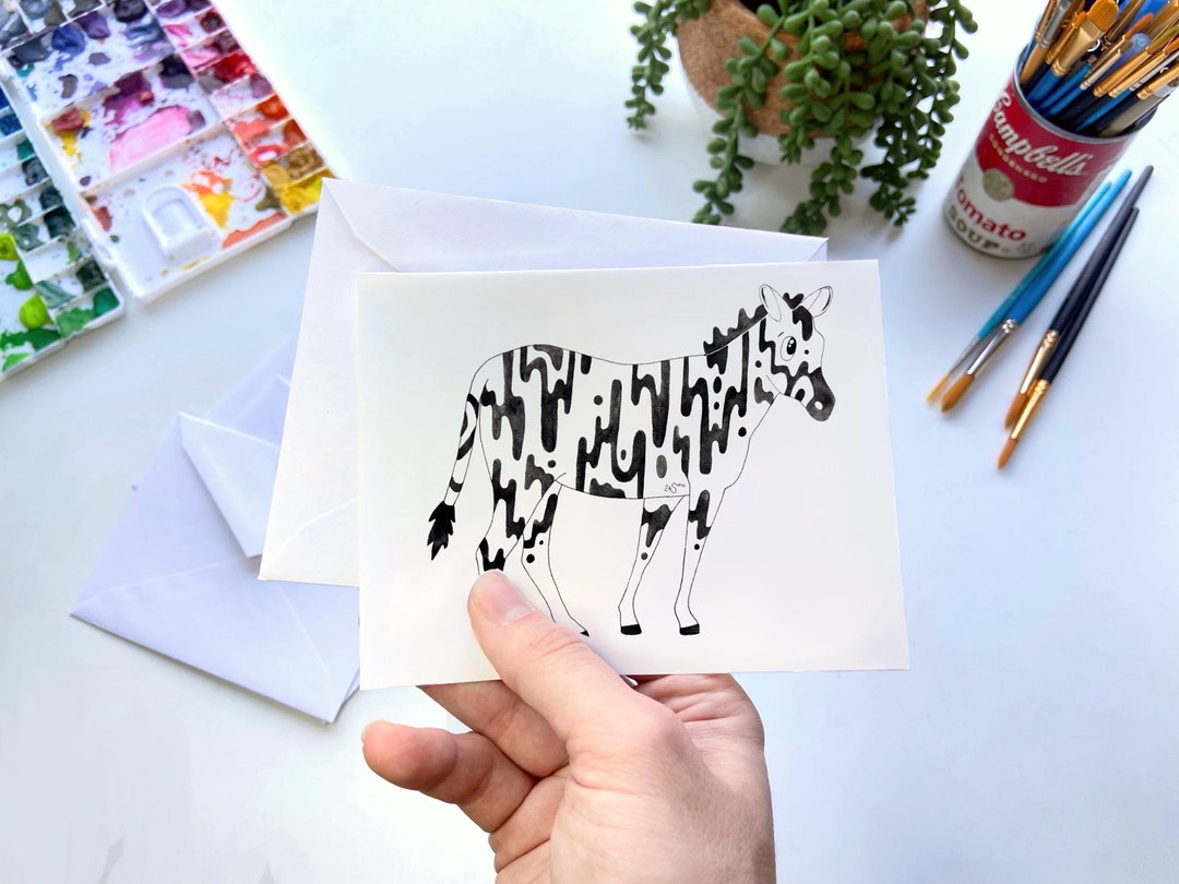 Zebra Greeting Card | Zoo Animal Notecard | Black and White Zebra Cards ...