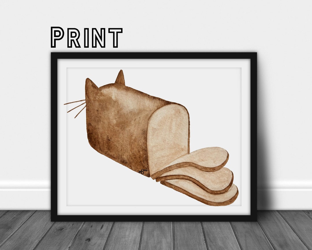 Cat Loaf Watercolor Print | Brown Cat Loaf of Bread Mash-up Wall Art ...
