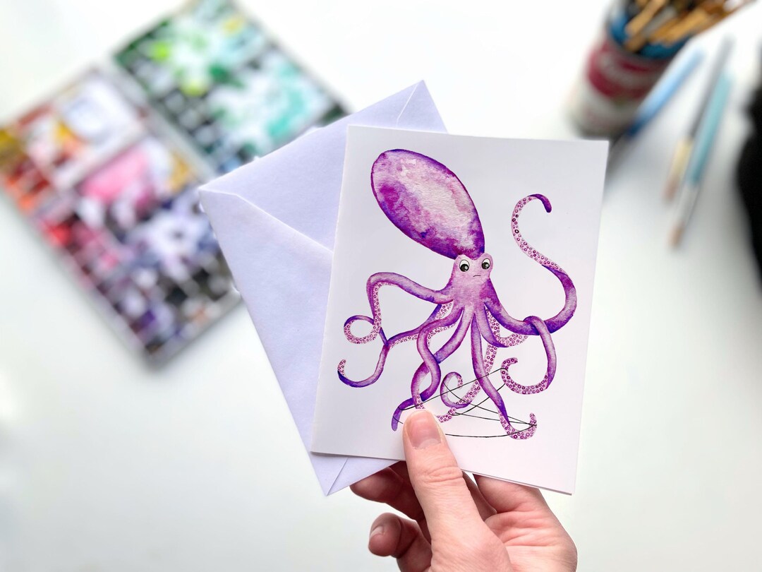 Purple Octopus Greeting Card | Funny Octopus Notecard | Octopus Sea ...